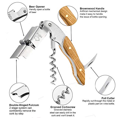 Professional Waiter Corkscrew Wine Key for Bartenders Set of 3,With Long Rosewood Handle Stainless Steel Handle Wine Opener for Bar Restaurant Waiters, Sommelier, Bartend (Big Wood 3 Packs)