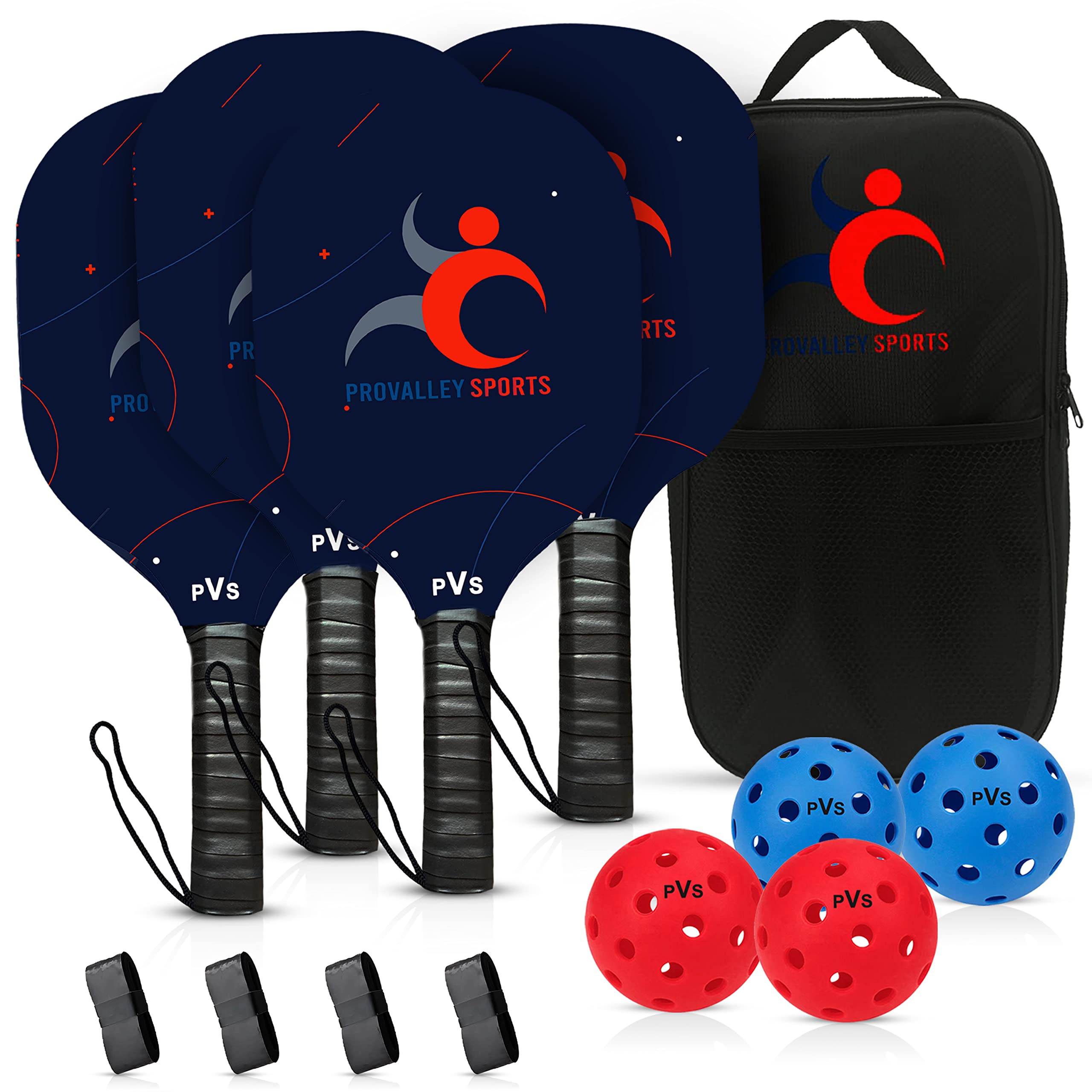 Premium Wooden Pickleball Paddle Set - Complete Pickleball Kit with 4 Rackets, 4 Pickle Balls, Ergonomic Grips, and Mesh Bag