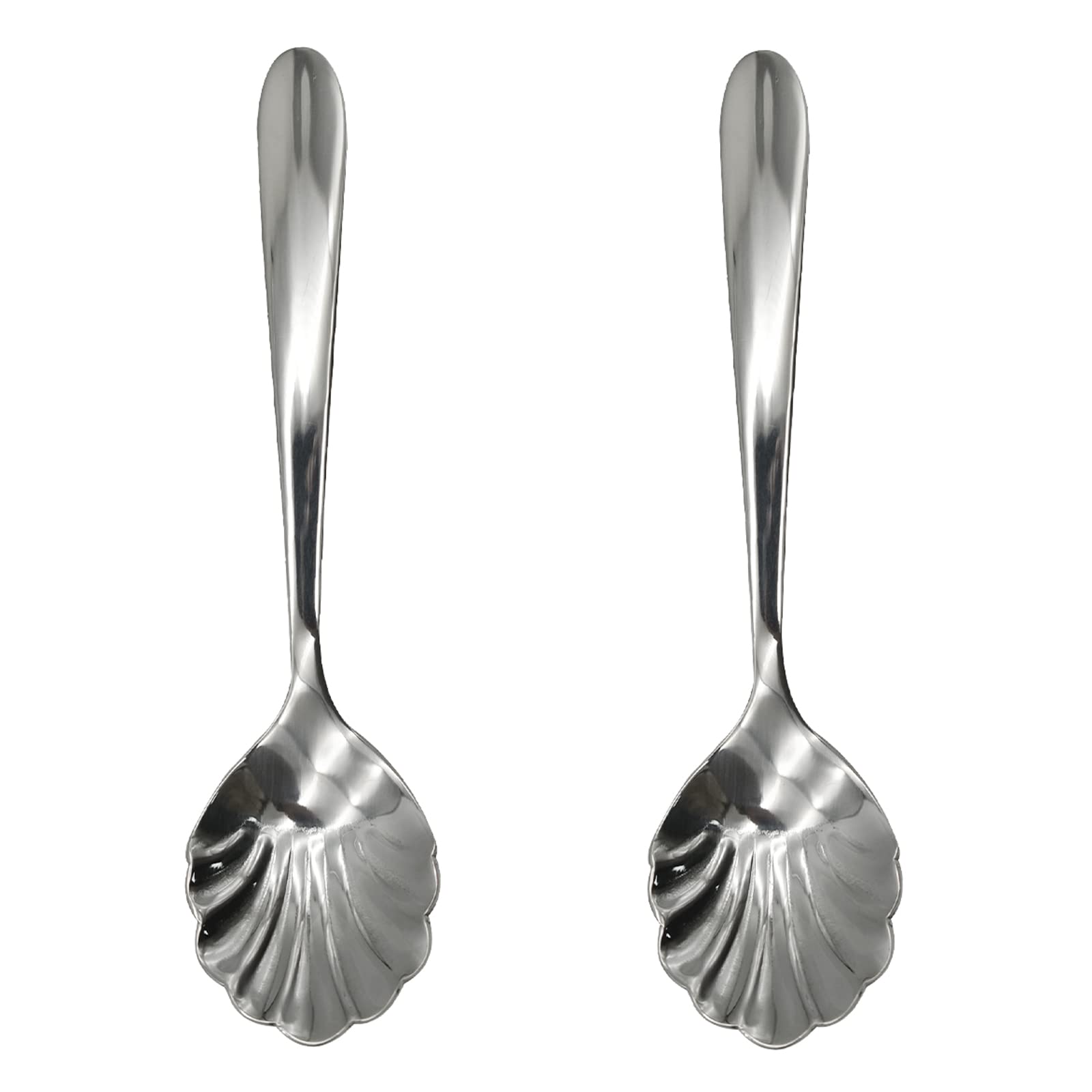 Pinenjoy 2Pcs Shell Shape Stir Spoons 18/10(304) Stainless Steel Sugar Spoon Vintage 4.96inch Teaspoons for Coffee, Afternoon tea, Dessert, Espresso, Cappuccino, Demitasse, Yogurt, Home, Bar