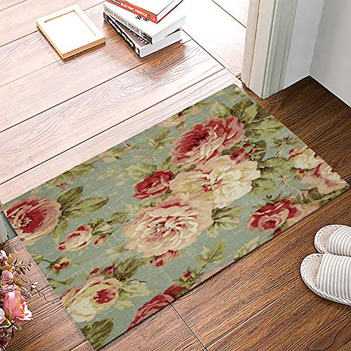 Valentines Roses Flowers Doormats Spring Floral Vintage Rug Entrance Door Rug Outdoors/Indoor/Bathroom/Kitchen/Bedroom/Entryway Floor Mats Non-Slip Rubber Low-Profile 18 x 30, Red Pink