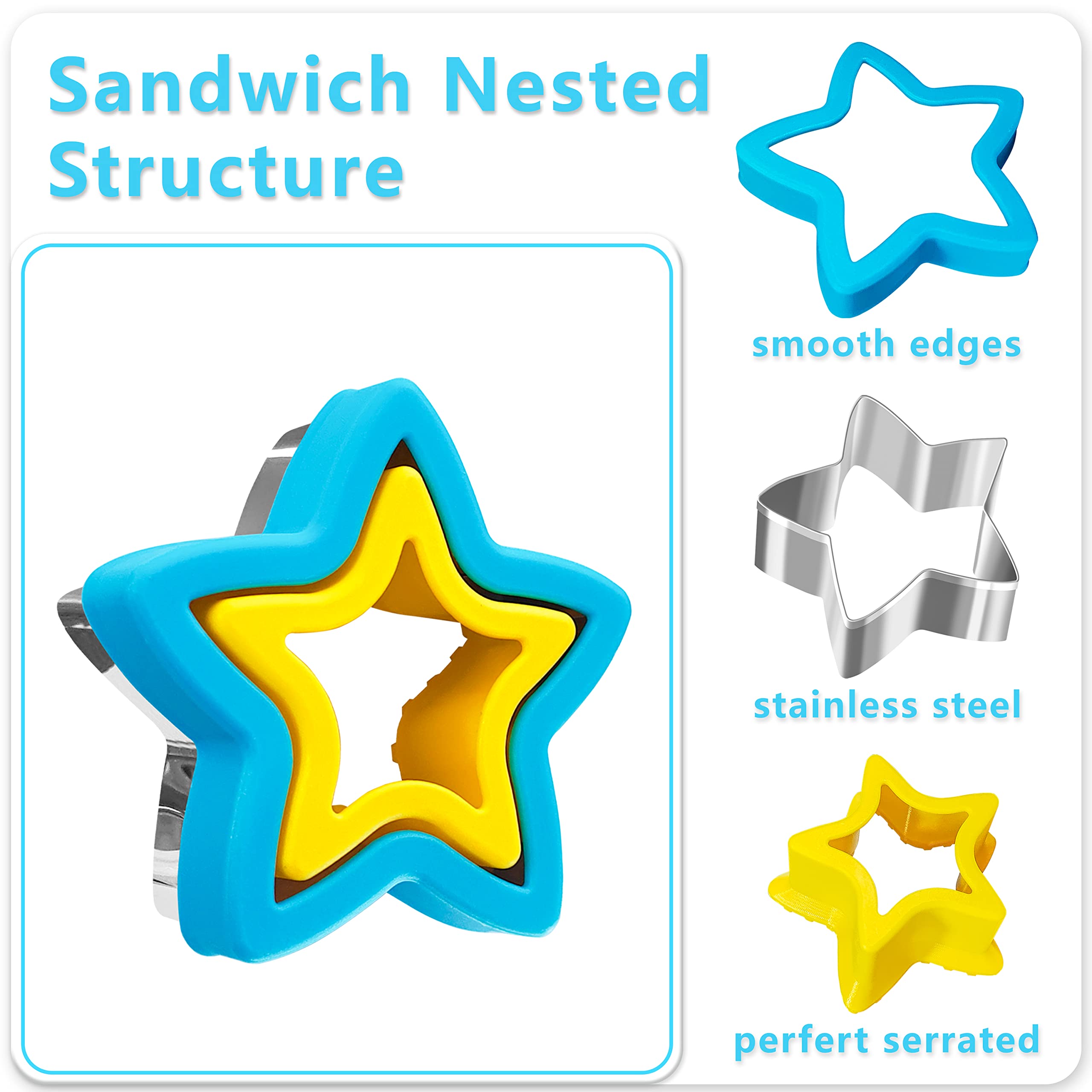 Sandwich Cutters for Kids Lunch,Sandwich Cutter and Sealer,Sandwich Cutter Set,Kids Lunch Accessories-Vegetable Fruit Cutter Set,Micky Mouse,Dinosaur,Star,Gingerbread Man Shapes(45Pcs)