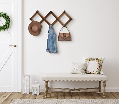 TRSPCWR 2 Pack Accordion Wall Hanger, Expandable Coat Rack Wall Mounted, Solid Wooden Wall Hat Rack, Wood Hat Hanger for Hanging Coat, Hats, Caps, Mugs, 10 Peg, Brown