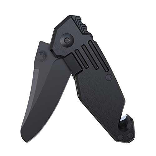 Pocket Knife, SHARKNIGHT EDC Pocket Knife 440C 2.56 inch Blade Wire Cord Cutter Glass Breaker Built-on Belt Clip Safe Lock Aluminum Handle Folding Knife for Outdoor Survival Camping Gift for Gentlemen