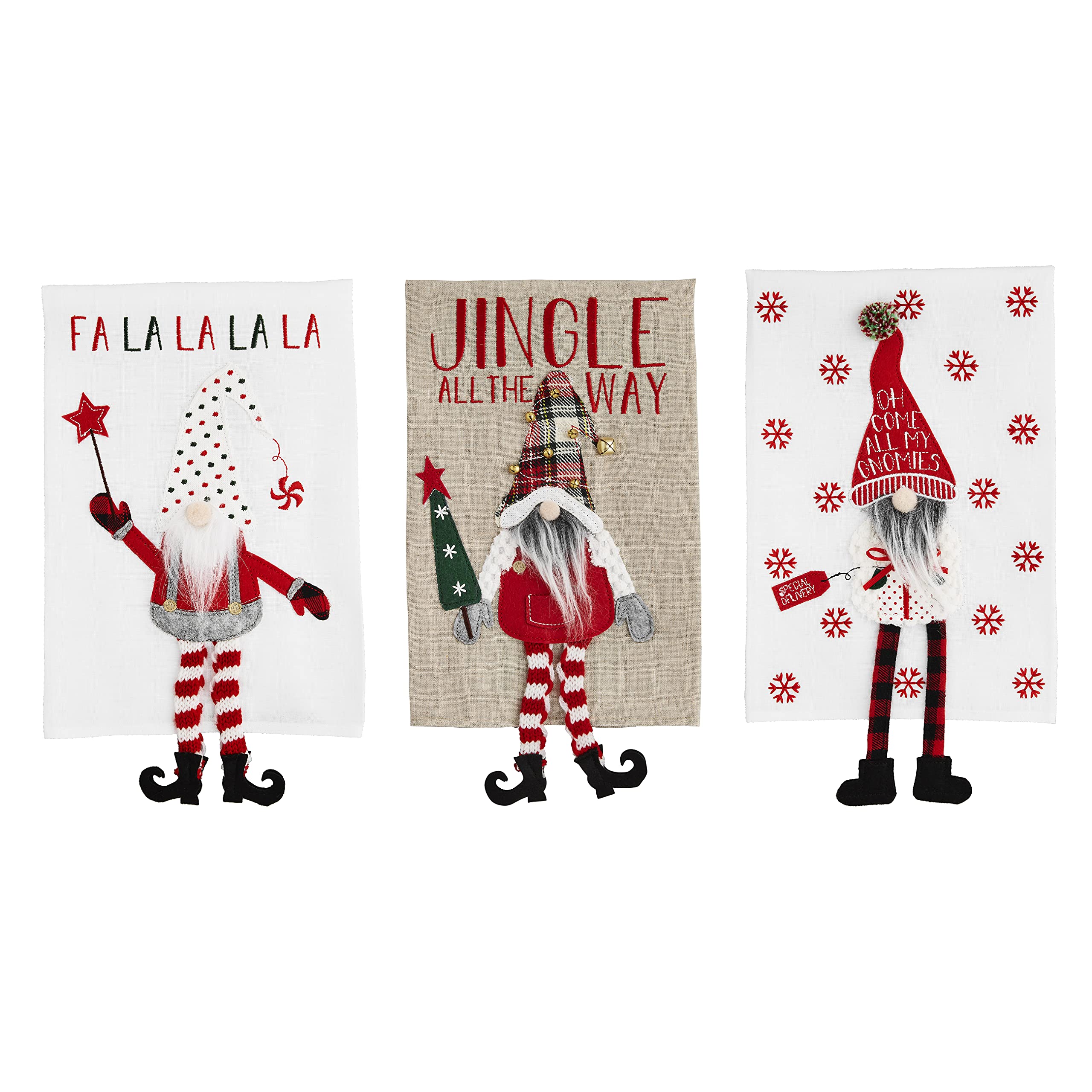 Mud Pie Christmas Dangle Gnome Tea Towel, FA La La, 21" x 14"