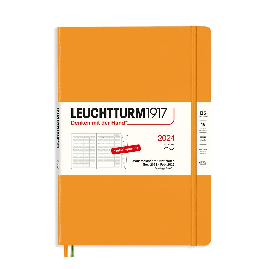 LEUCHTTURM1917 367582 Monthly Planner & Notebook Paperback (B6+) 2024, 16 Months, Soft Cover, Black, German