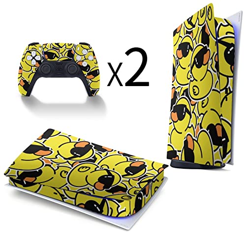 Rubber Yellow Duck with Sunglasses Full Protective Skin Cover Design Wrap Decal Sticker Compatible with PS5 Digital Edition Console and Controller