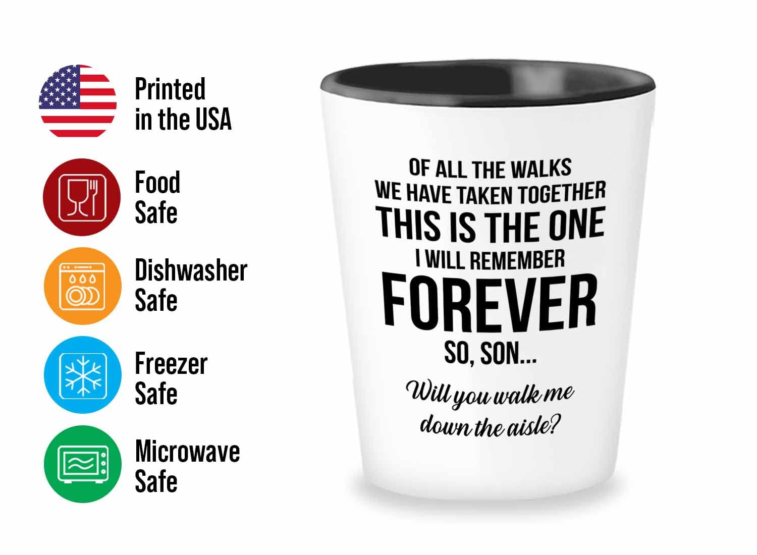 Proposal Shot Glass 1.5oz - Personalized Son Walk Me Down the Aisle - Dad Romantic Marriage Relationship Fiancee Engagement Wedding Day Step Dad Future Husband Wife