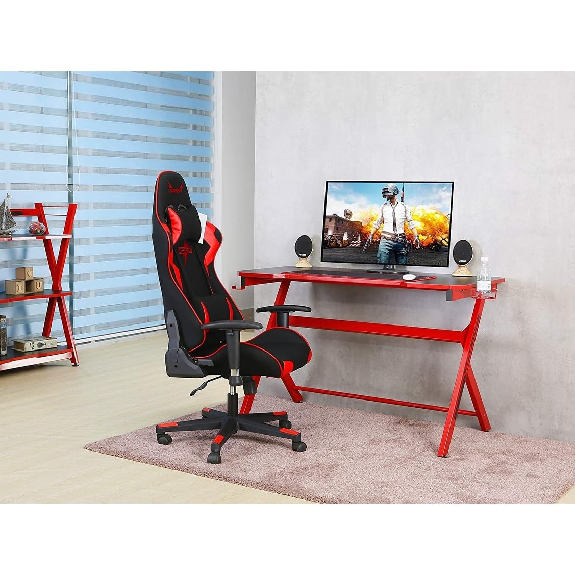 JJS 48" Home Office Gaming Computer Desk with Cable Management, R Shaped Large Gamer Workstation PC Table with Cup Holder Headphone Hook Mouse Pad, Black Manufacturer Brand Name