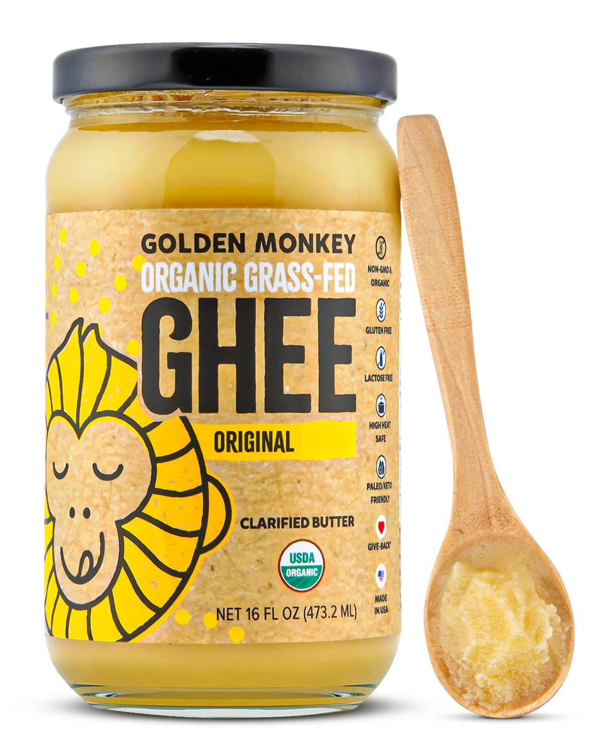 Organic Ghee Butter Grass Fed Clarified â 16 Oz Ghee Butter â Unsalted Butter Certified Organic Ghee Oil â Perfect for Paleo, Keto, Lactose & Gluten Free Diet
