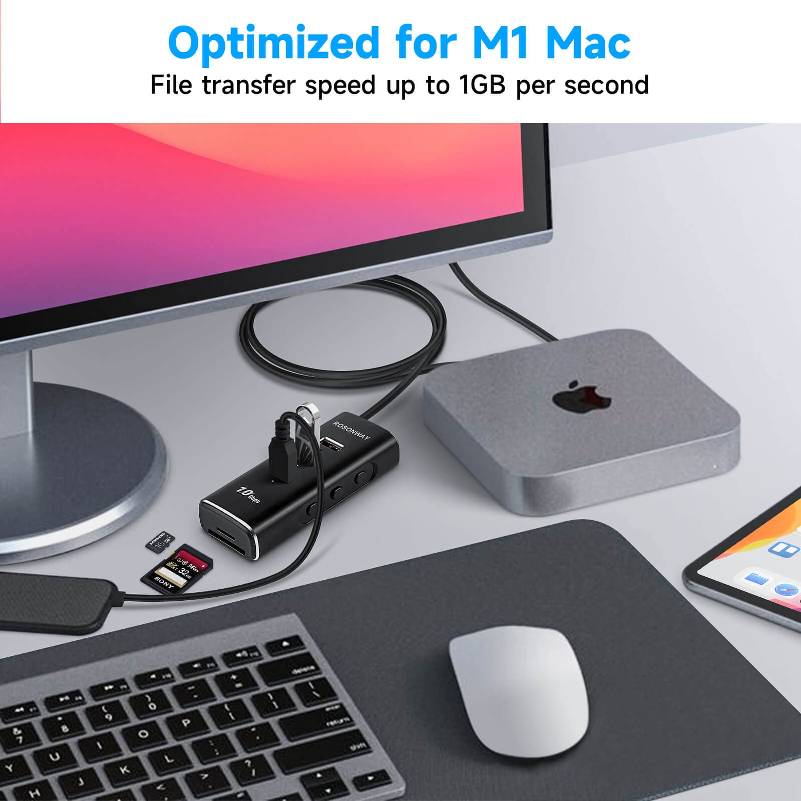 ROSONWAY 4 Ports USB 3.1 Gen 2 Hub 10Gbps with 5V Power Adapter + 5 in 1 USB C Hub with 3 10Gbps USB 3.2 Data Ports, SD/TF Card Reader