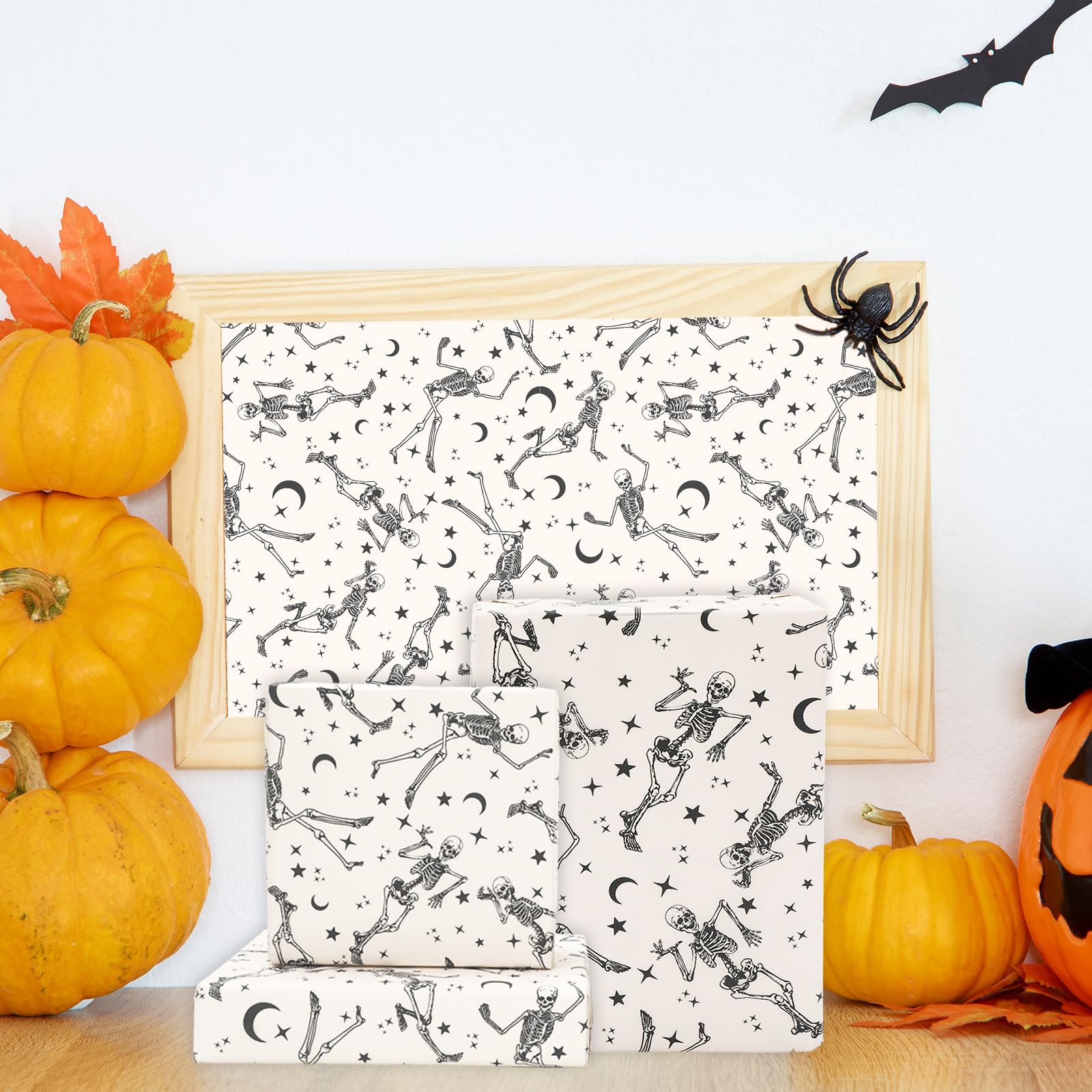 Whaline 100 Sheets Halloween Tissue Paper Dancing Skeleton Gift Wrapping Paper Decorative Art Paper for Home Party DIY Crafts Supplies, 14 x 20 Inch