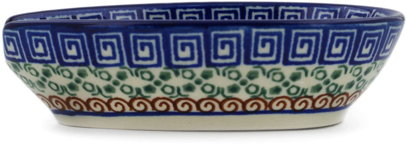 Polish Pottery 4¾-inch Spoon Rest made by Ceramika Artystyczna (Grecian Sea Theme) + Certificate of Authenticity