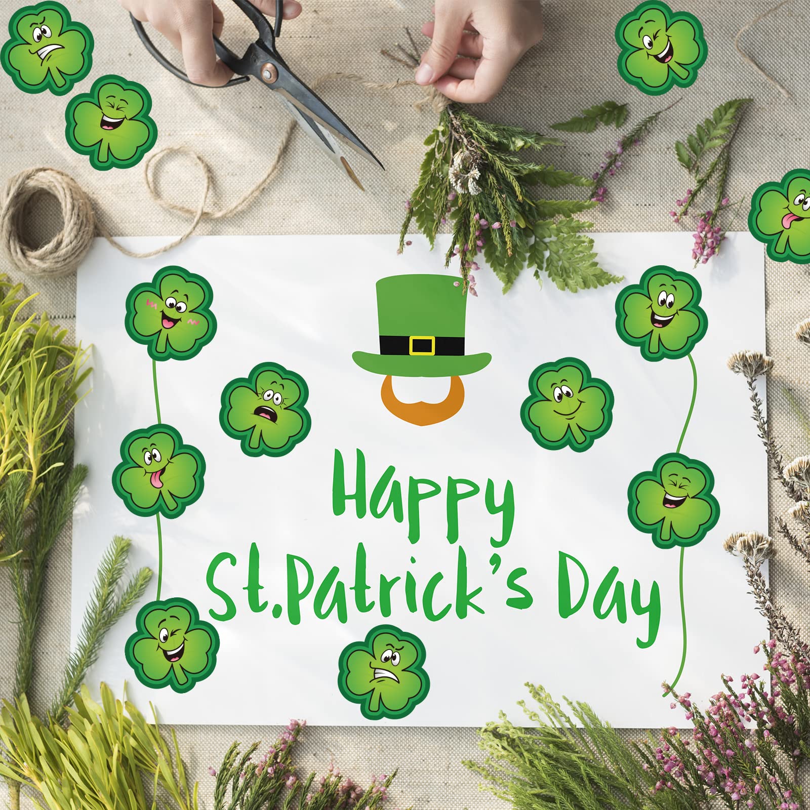 Whaline 1000Pcs St. Patrick's Day Stickers Green Shamrock Shape Stickers in Roll 1.5Inch Clover with Assorted Expressions Label Self-Adhesive Stickers for Irish Party Seals Cards Envelopes, 8 Design