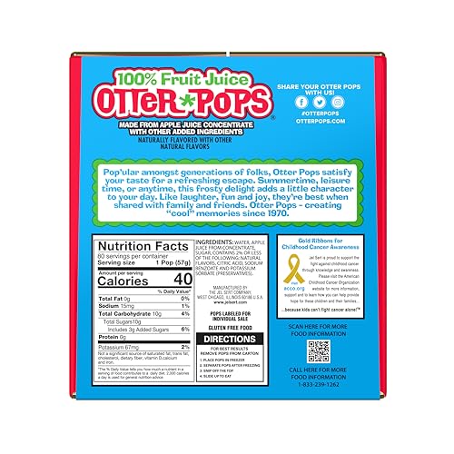 Otter Pops Freezer Bars, 100% Fruit Juice Ice Pops, Original Flavors (80ct β 2oz bars)