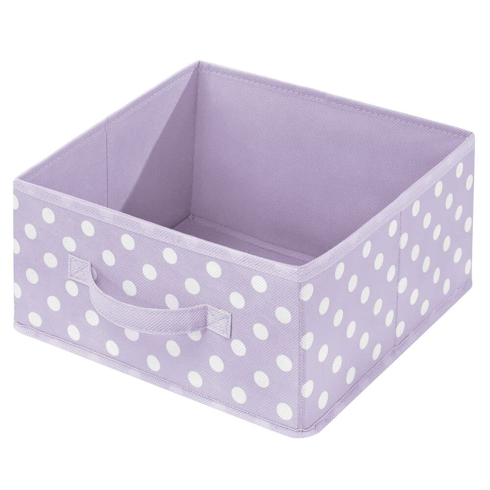 mDesign Fabric Nursery/Playroom Closet Storage Organizer Bin Box with Front Handle for Cube Furniture Shelving Units, Hold Toys, Clothes, Diapers, Bibs, 8 Pack, Light Purple/White Polka Dot