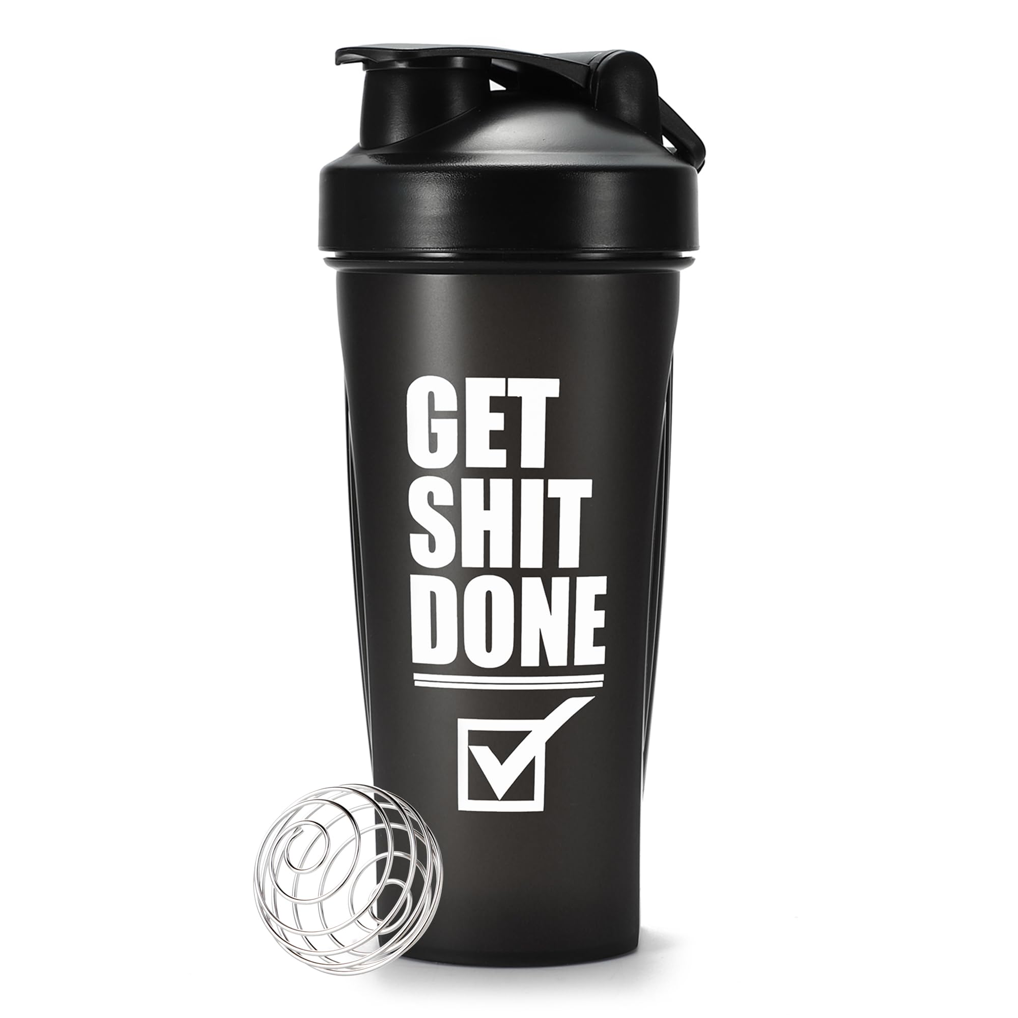 Protein Shaker Bottle Perfect for Shakes and Pre Workout, 28-Ounce, Black, Durable For Mixing, With Stainless Steel Whisk ball, BPA Free Mixing Bottle
