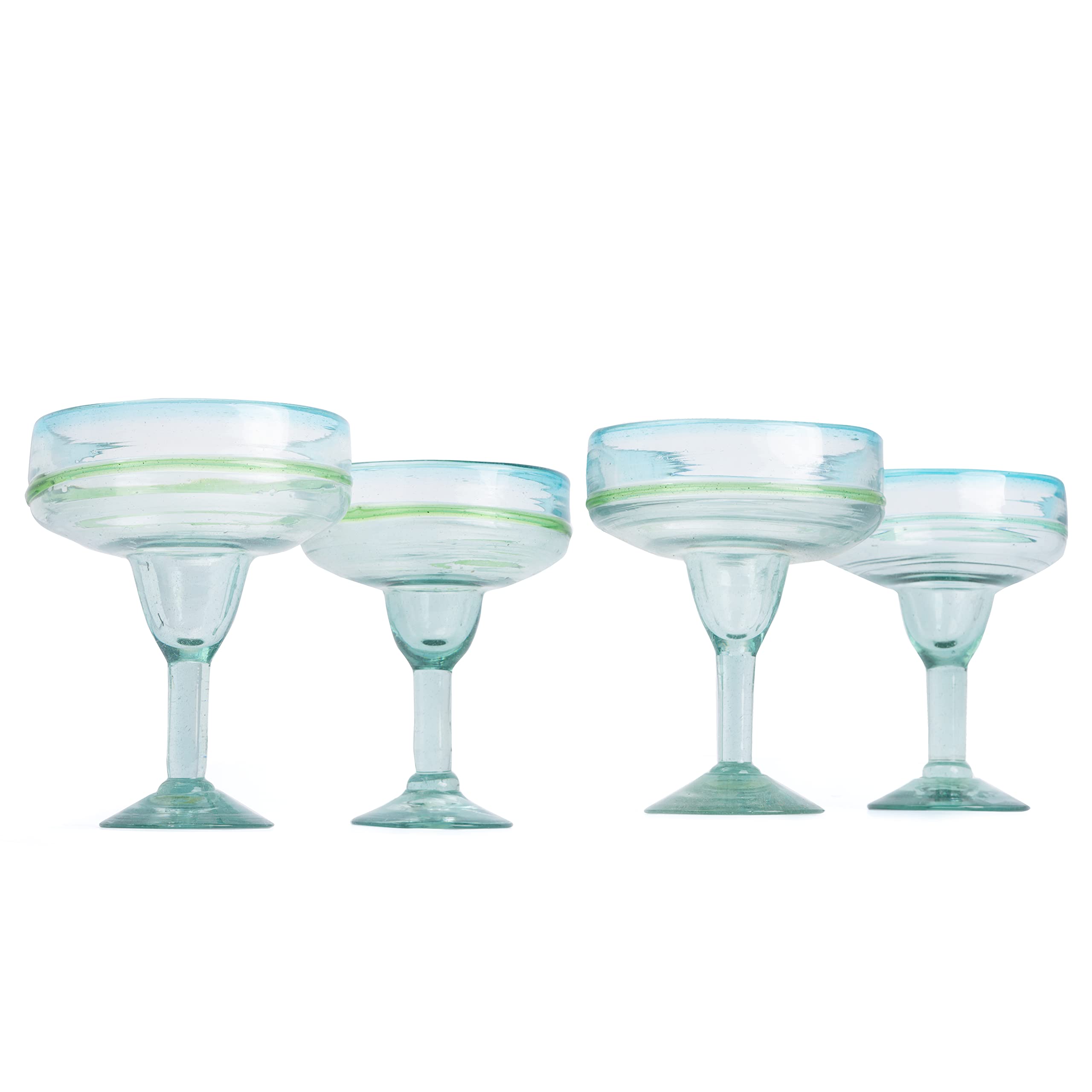 MyCajita Mexican Glassware, Aqua Rims 10oz Margarita Glasses, Set of 4 Unique Hand Blown Glass, Handcrafted by Talented Artisans Thick & Sturdy Easy to hold