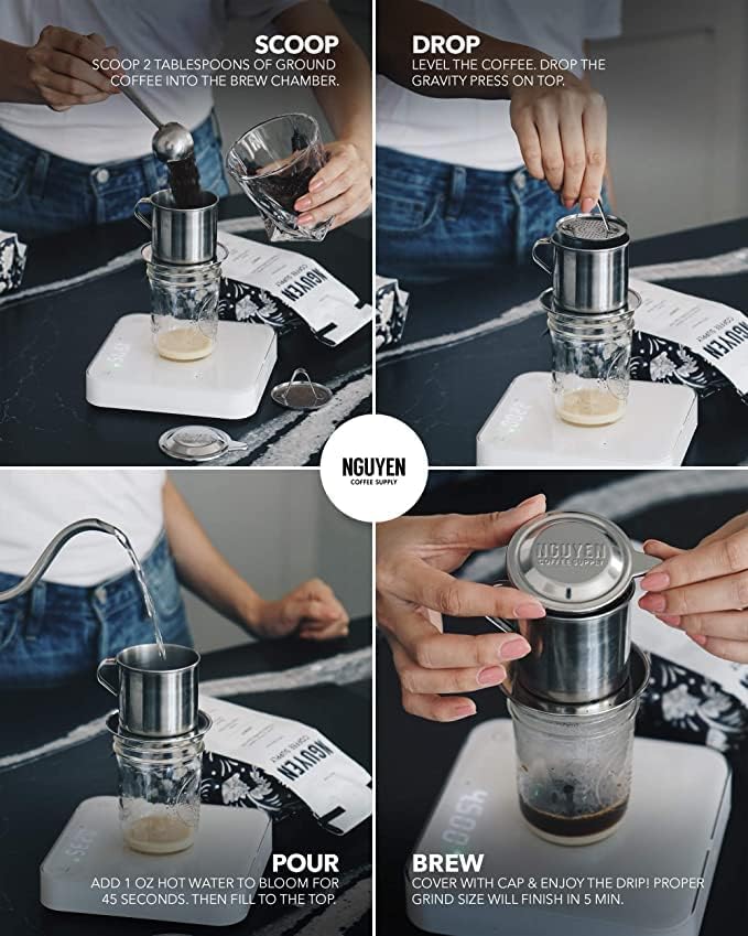 Nguyen Coffee Supply - Original Phin Filter: Stainless Steel 12oz Chamber 4.375 inch plate Diameter, Perfect Cup of Phin Drip Coffee in 7 minutes [12 oz]