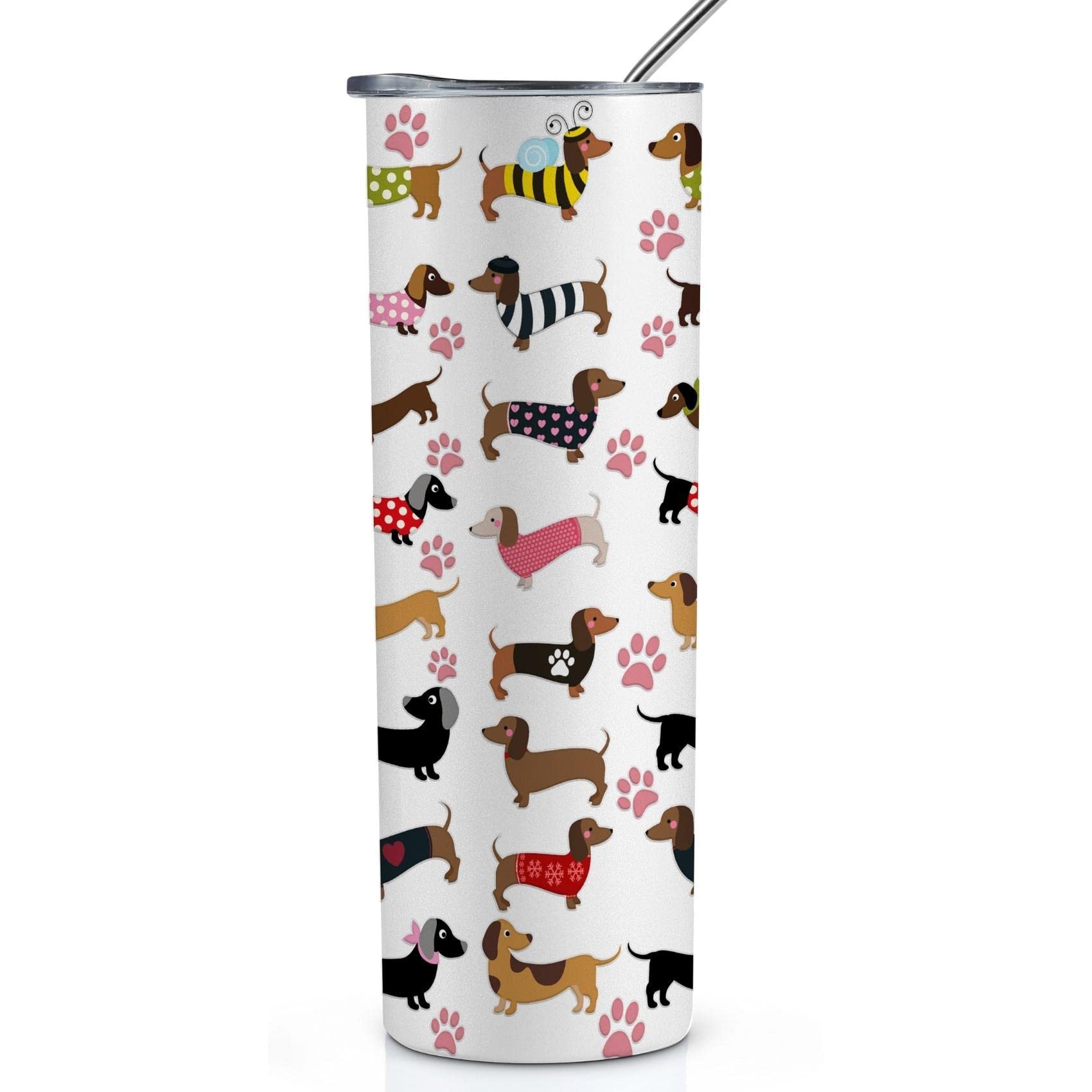 Onebttl Dachshund Gifts, Dachshund 5D Seamless Pattern, Gifts for Wiener Dog Lovers, Women, Girls, Friends, Daughters, Coworkers, Stainless Steel Tumbler 20Oz, White
