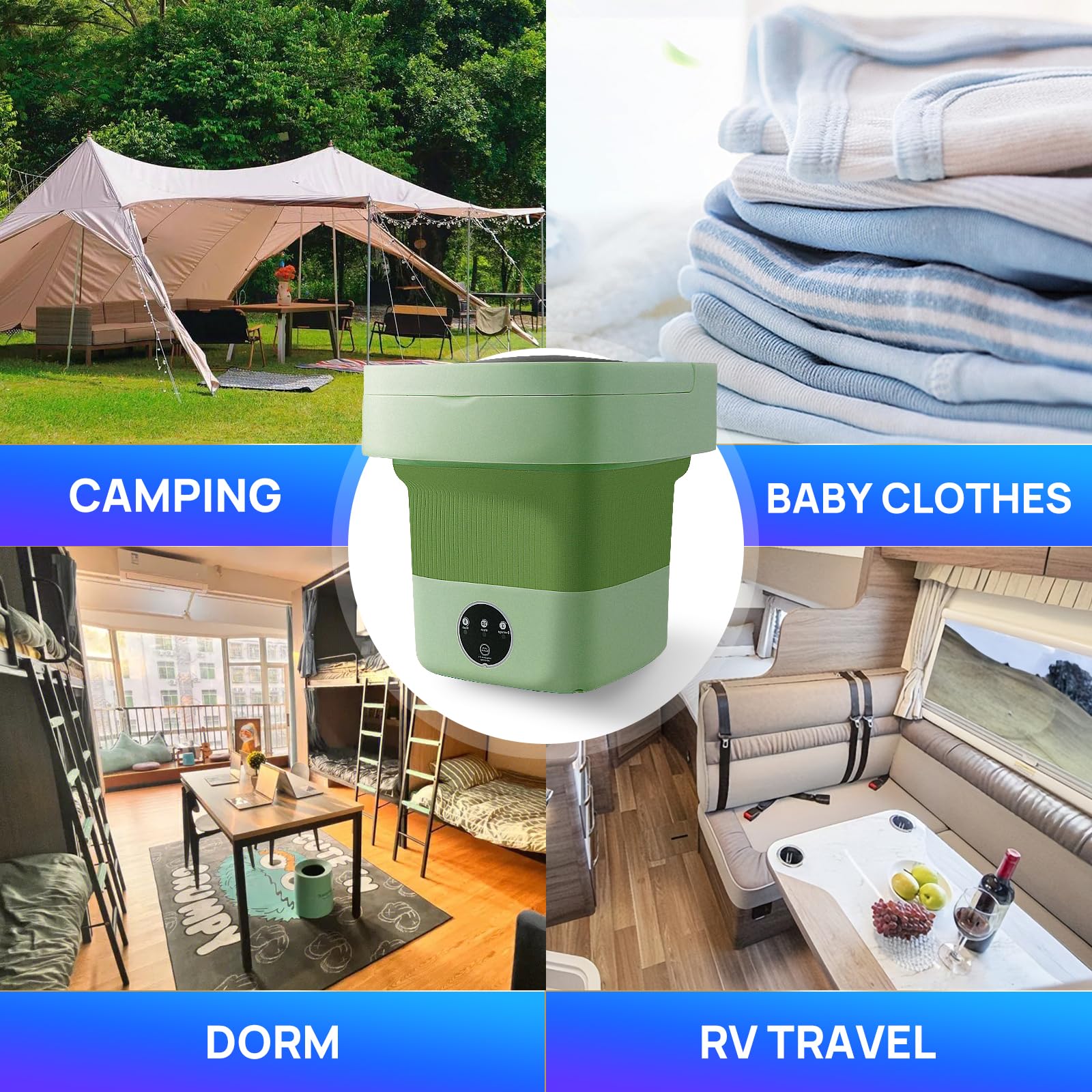 MTTL Portable Washing Machine,Foldable Mini Washer Machine, Small Laundry Machine and Drye for Underwear,Baby Clothes or Small Items,Suitable for Apartment, Dorm,Camping,RV Travel,Green