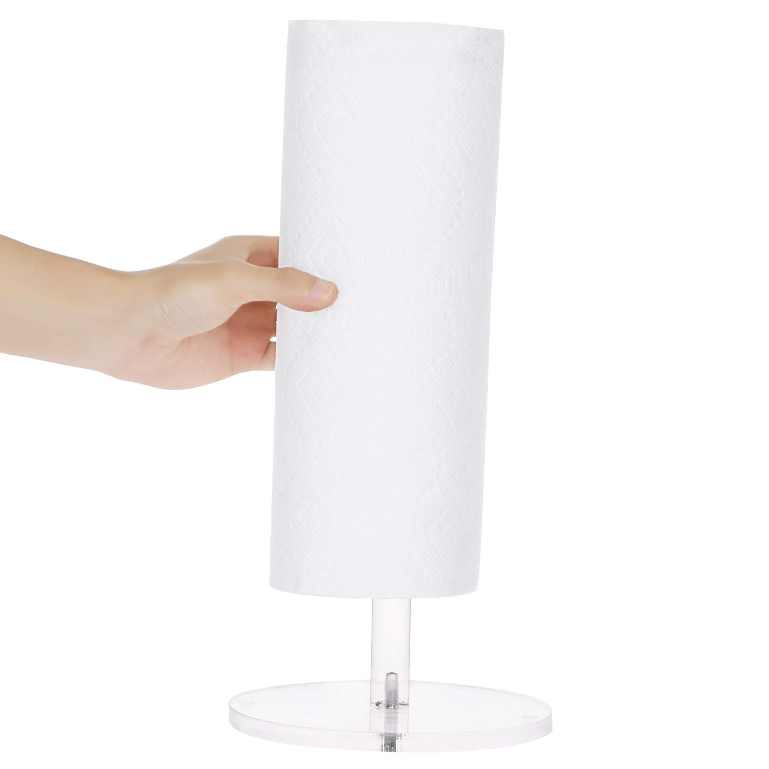 MyGift Clear Acrylic Kitchen Countertop Paper Towel Holder Stand with Round Base, Vertical Design Paper Roll Dispenser
