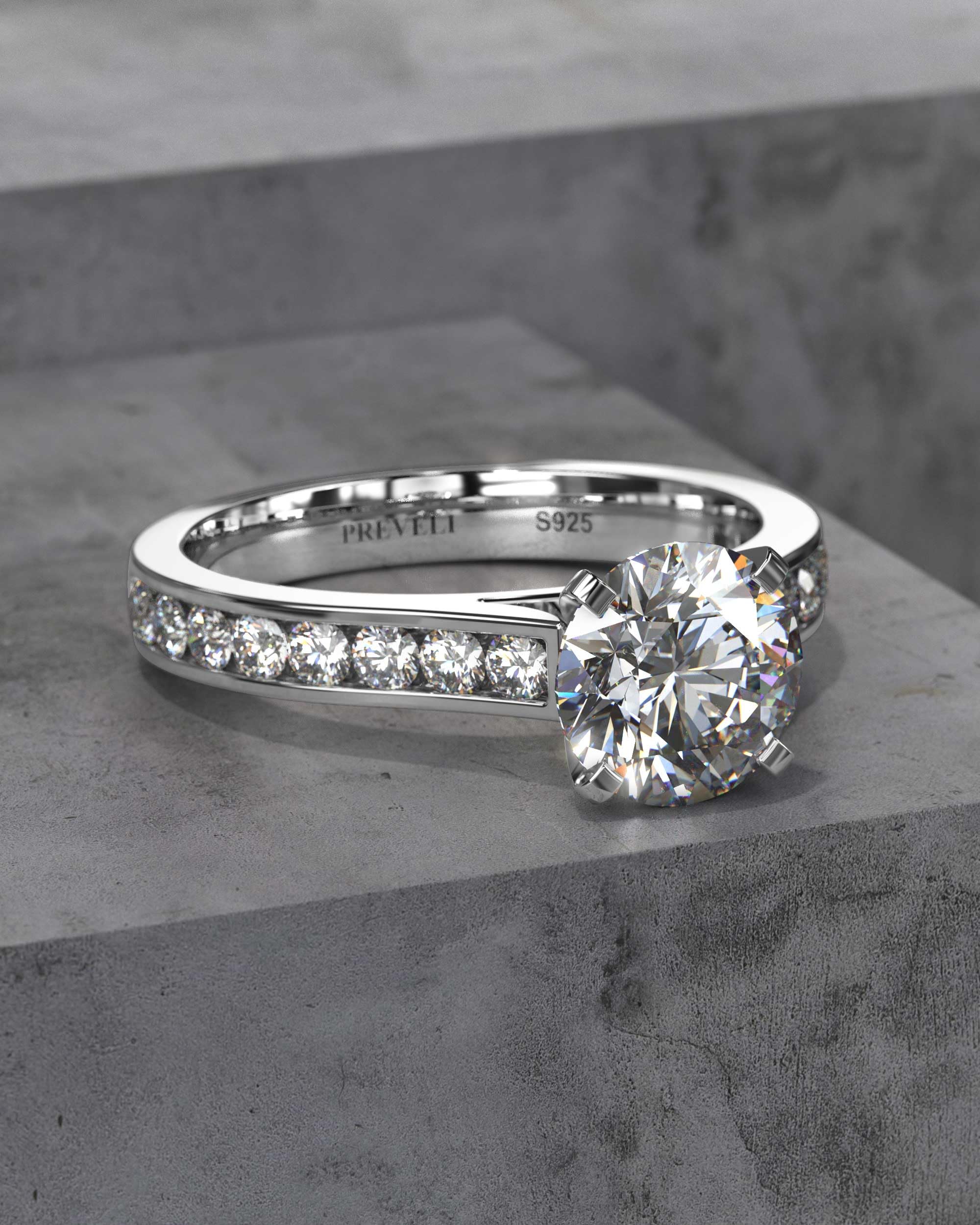 PREVELI 2 Carat Cubic Zirconia Ring For Women 18K White Gold Plated 925 Sterling Silver Solitaire(7.5)