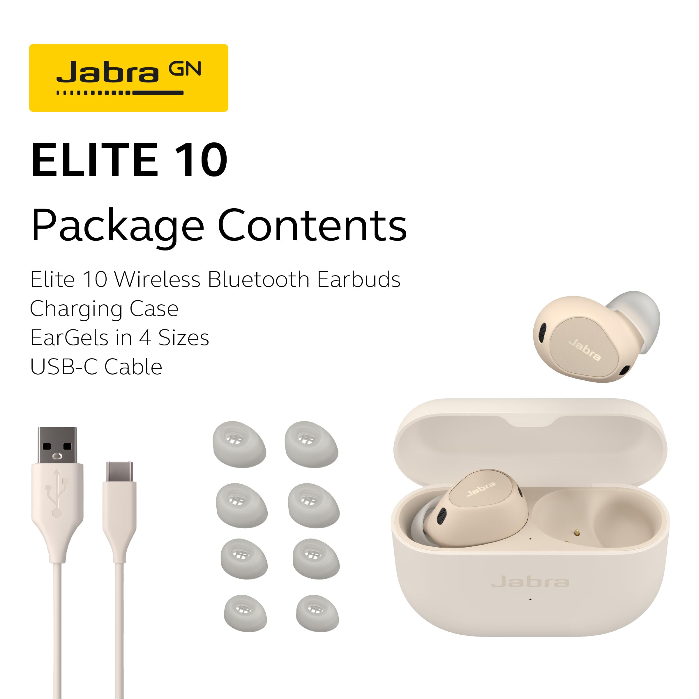 Jabra Elite 10 True Wireless Bluetooth Earbuds β Advanced Active Noise Cancelling with Dolby Atmos Surround Sound, All-Day Comfort, Multipoint, Crystal-clear calls β Cream