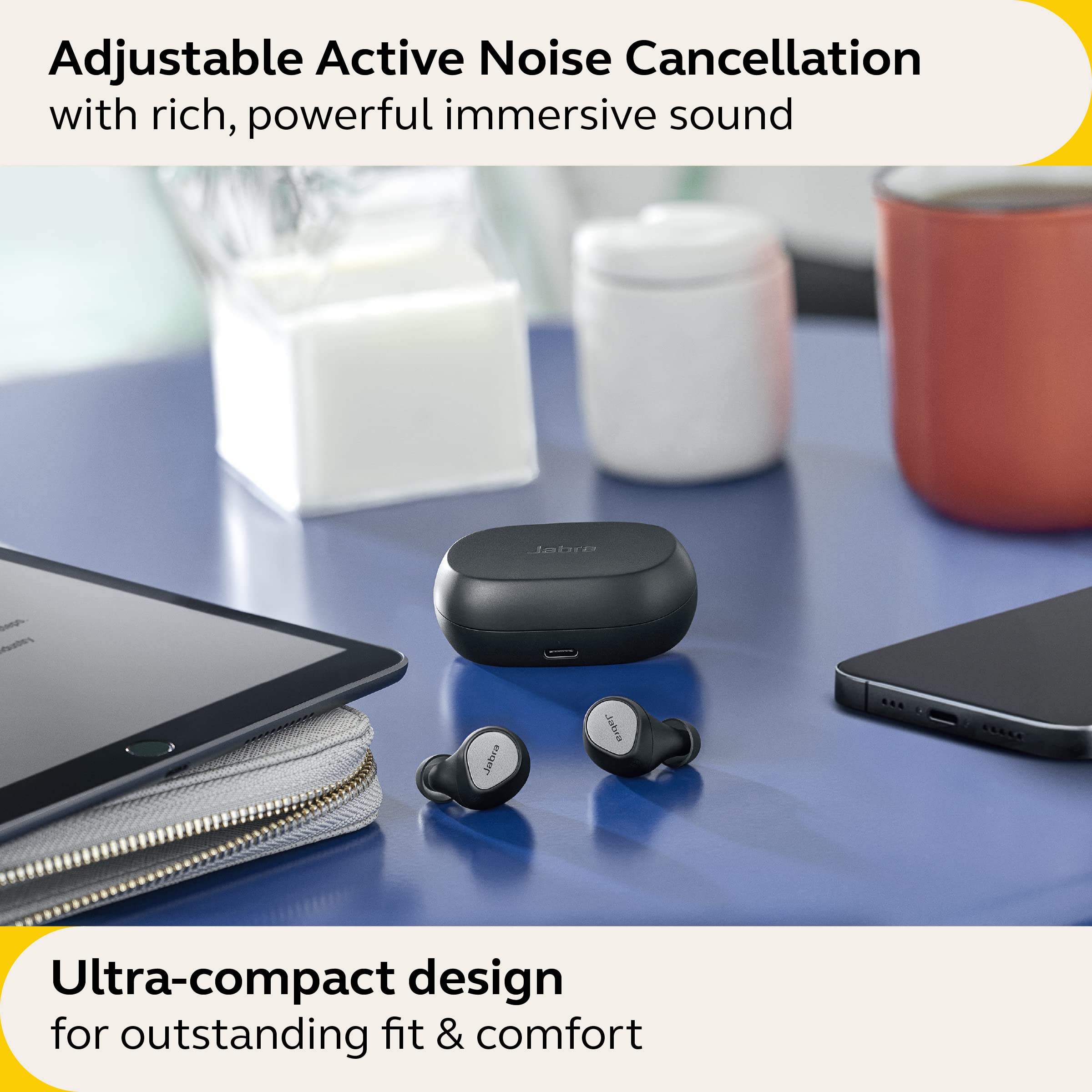 Jabra Elite 7 Pro in Ear Bluetooth Earbuds - Adjustable Active Noise Cancellation True Wireless Buds, Compact Design w/Jabra MultiSensor Voice Technology for Clear Calls - Titanium Black (Renewed)