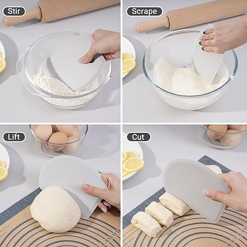 Sapid Flexible Curved Edge Silicone Bowl Scraper(5.98"×4.3"), Food Grade Dough Scraper for Baking Sourdough Bread, Cake, Bench Scrapers, Multipurpose Kitchen Dish Scrapers, Easy to Clean (1, Gray)