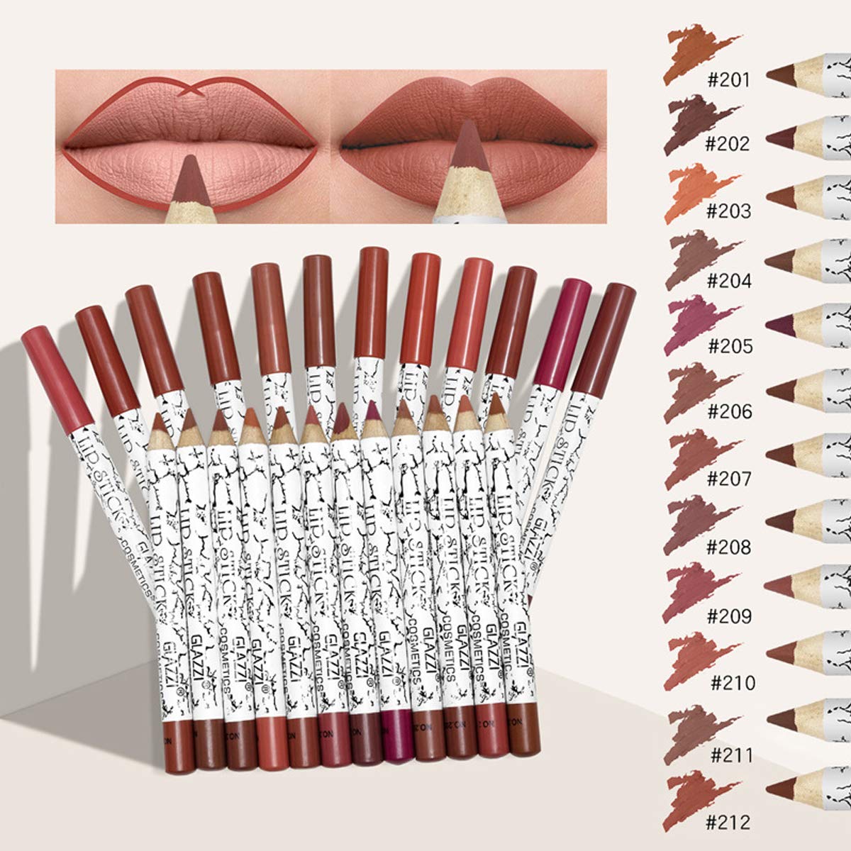 NICEFACE Lip Liner Pencil Set,12 Color Matt Smooth Waterproof lip pencil set lip pencil set, Natural Long Lasting Makeup Lip Liners