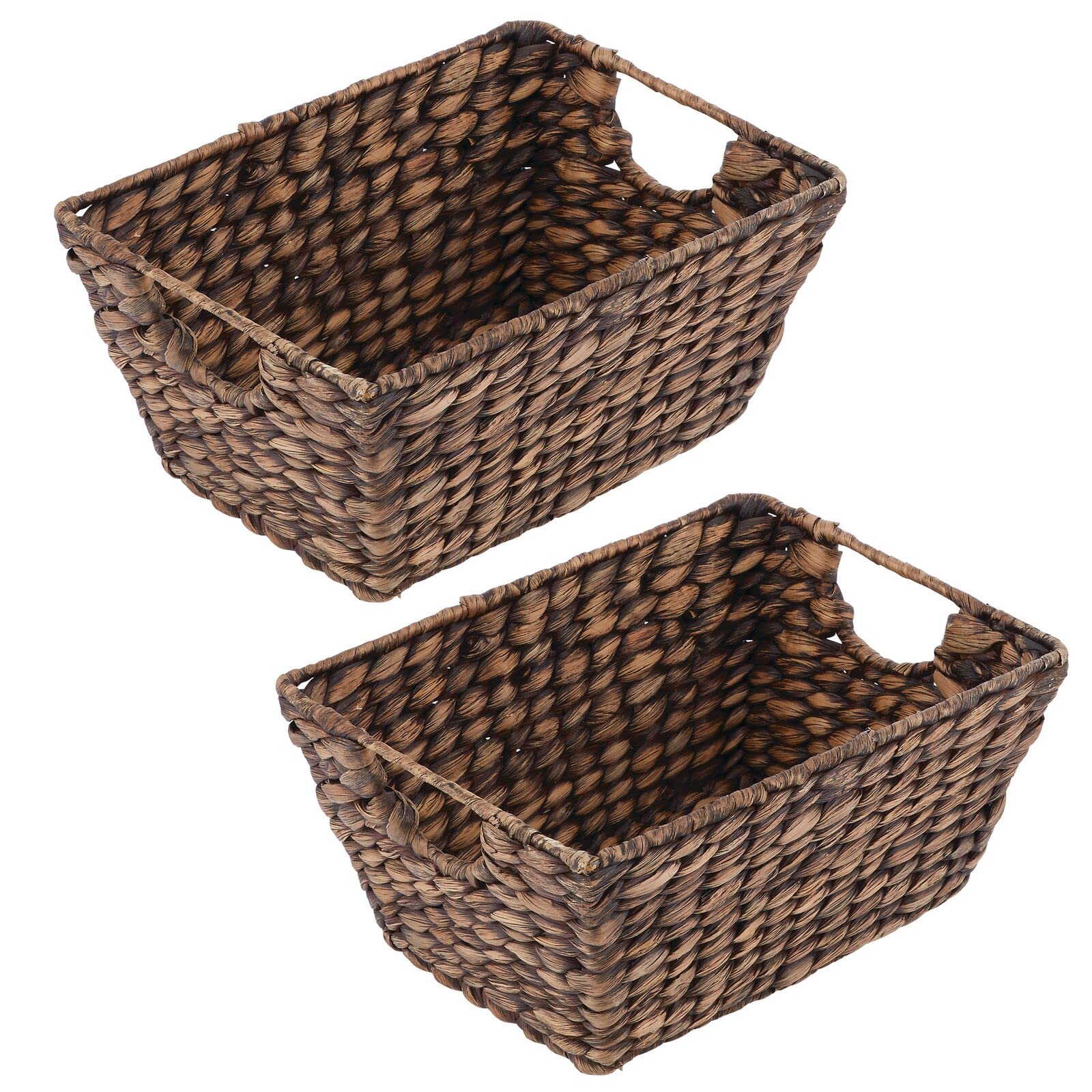mDesign Natural Woven Hyacinth Closet Storage Organizer Basket Bin for Kitchen Cabinets, Pantry, Bathroom, Laundry Room, Closets, Garage - 2 Pack - Dark Brown