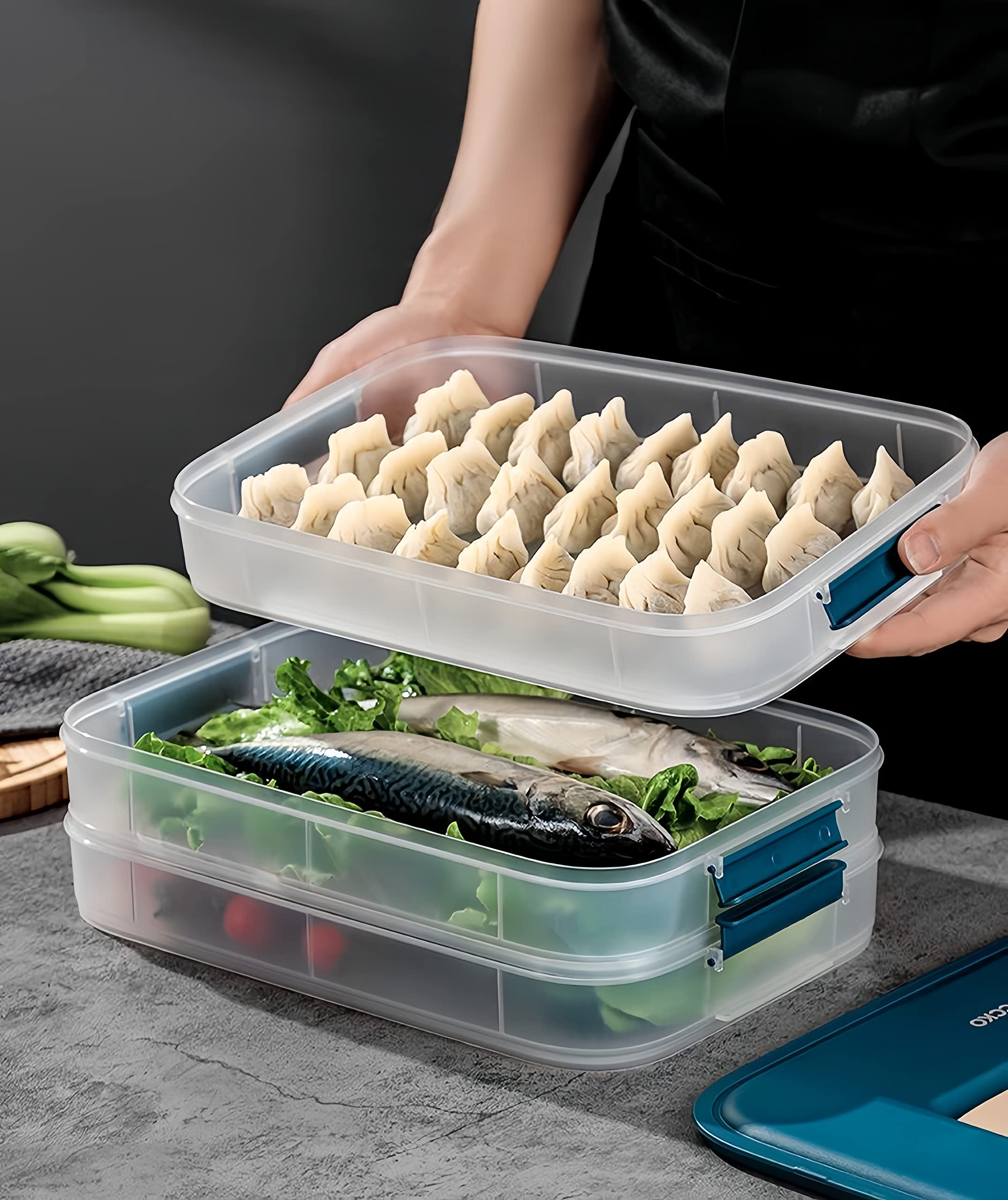 Plastic Bacon keeper with Lids Airtight, Deli Meat Cold Cuts Cheese Saver Food Storage Containers for Refrigerators, Freezer,Shallow Low Profile Christmas Cookie Holder