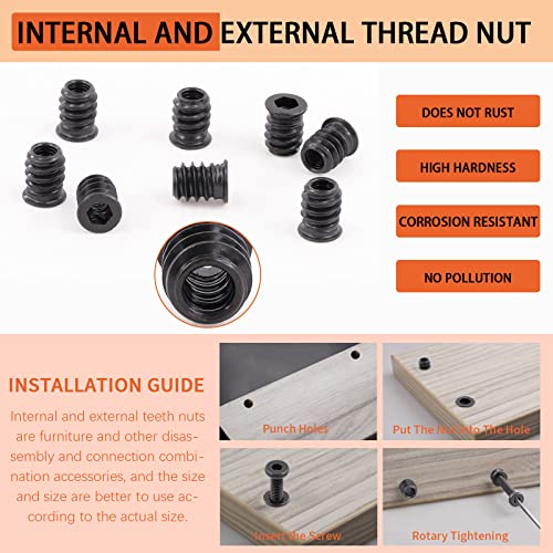 Tanstic 192Pcs Black Crib Hardware Screws Kit, Zinc Plated M6 x 20/30/40/50/60/70/80mm Hex Socket Head Screws Bolt and Barrel Nuts, 4 Prong T-Nuts, Flange Nuts, Threaded Insert Nuts with Allen Wrench