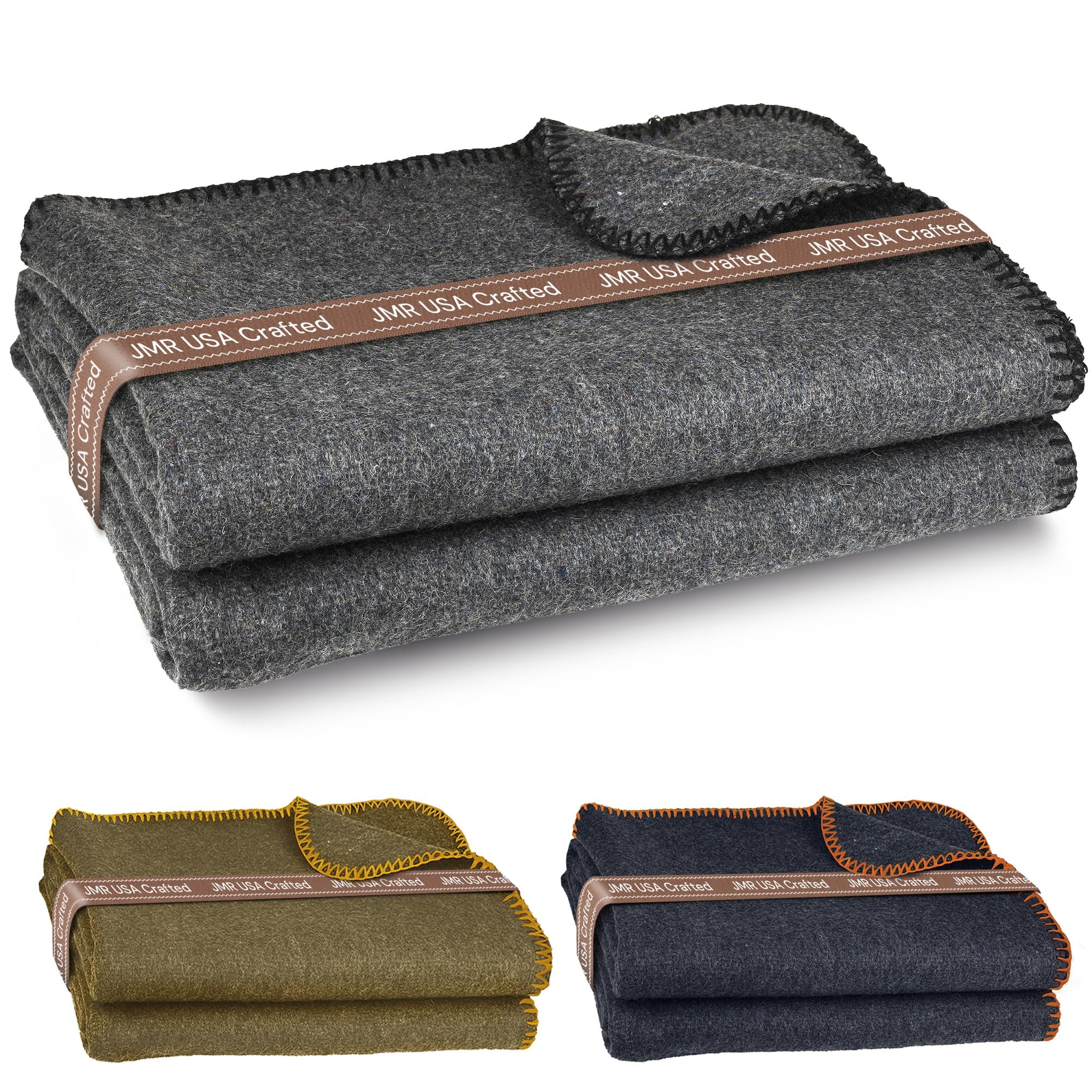 Jmr Usa Inc. Military Wool Blanket for Camping and Everyday Use, Fire Retardant Extra Thick and Warm Outdoor Wool Blanket, 70% Wool, Grey, Size 62X84.