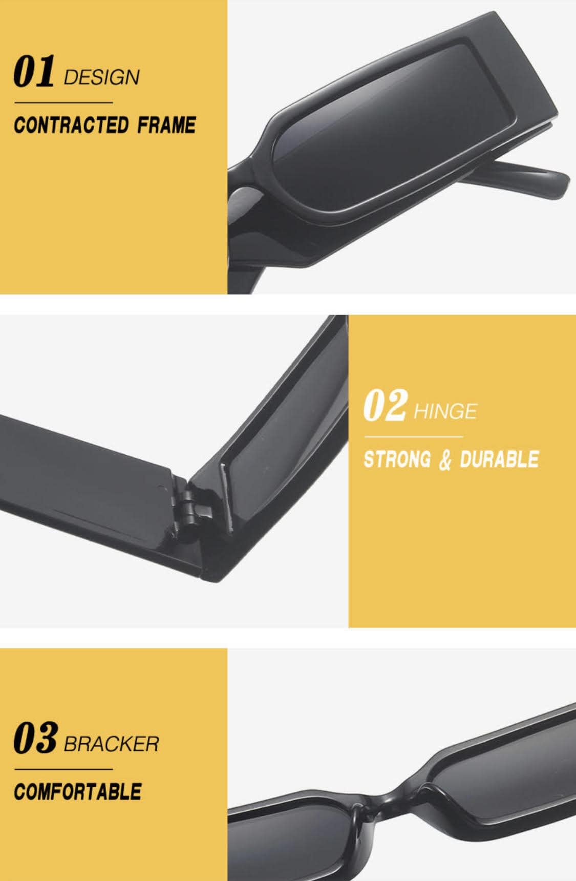 Retro Small Rectangle Sunglasses for Men and Women Driving Glasses 100% UV Protection, Black, 142