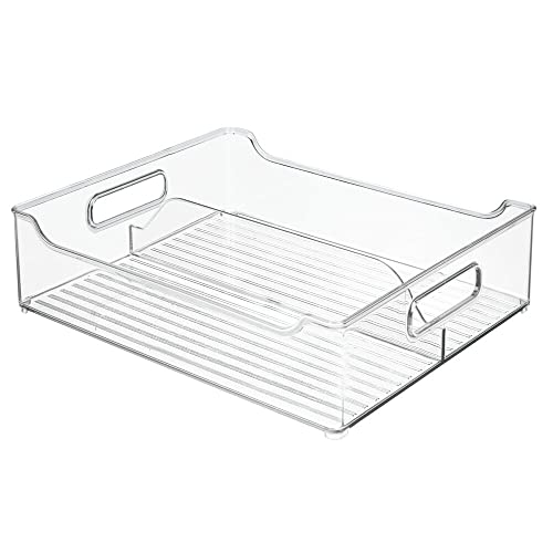 mDesign Plastic Closet Storage Bin with Handles - Divided Organizer for Shirts, Scarves, - BPA Free, 14.5" Long, 4 Pack - Clear
