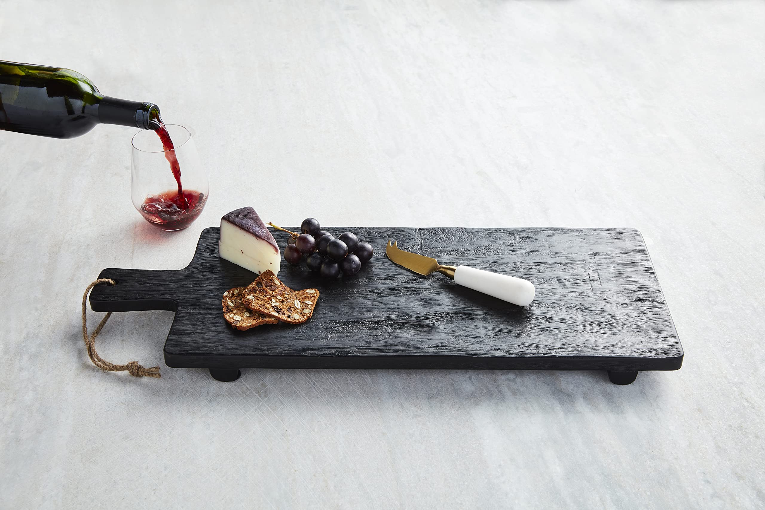 Mud Pie Black Footed Serving Set, board 8" x 21 1/2" | knife 5 1/2"