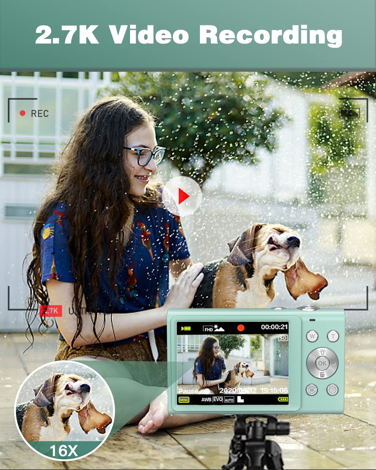 Sevenat 48MP Point and Shoot Digital Camera (Green)
