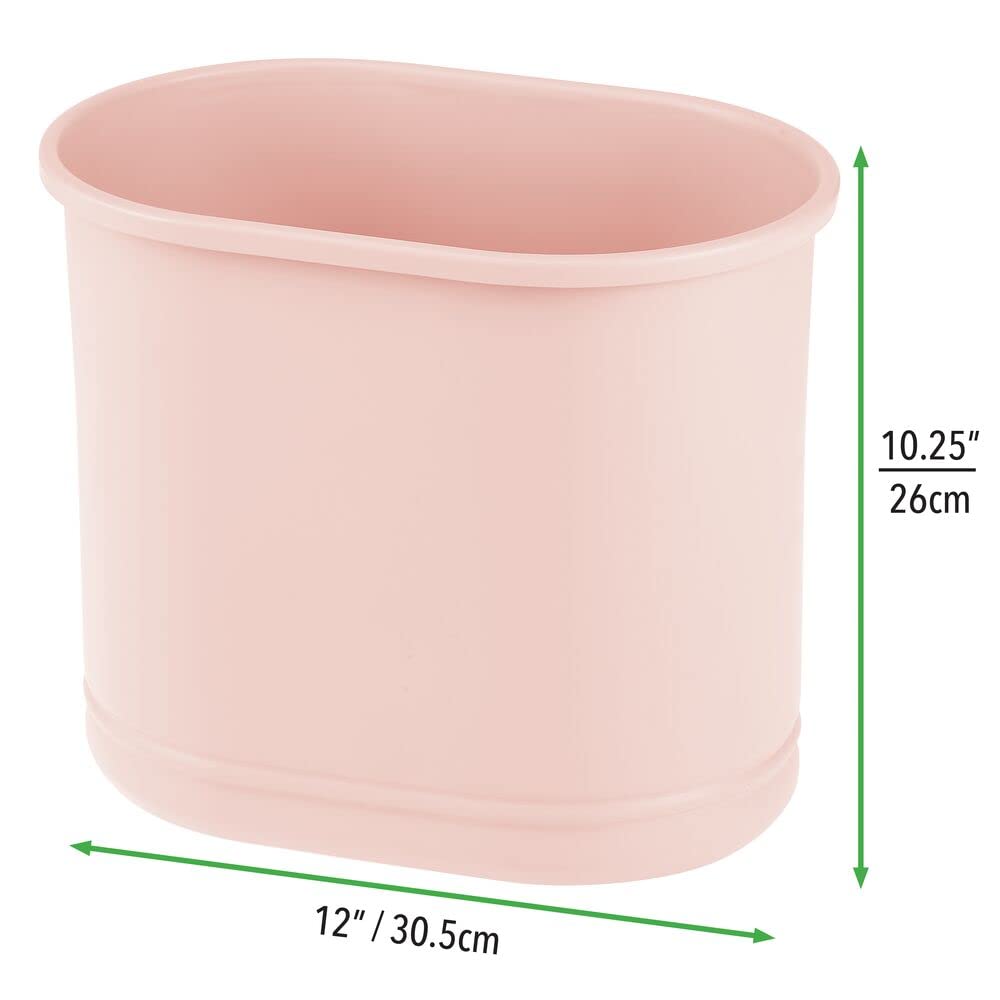 mDesign Small Metal Oval 2.5 Gallon Trash Can, Decorative Wastebasket, Garbage Trashcan DustBin for Bathroom, Bedroom, Bedroom, Kitchen, Office, Waste, Refuse, Recycling, Vivi Collection, Light Pink