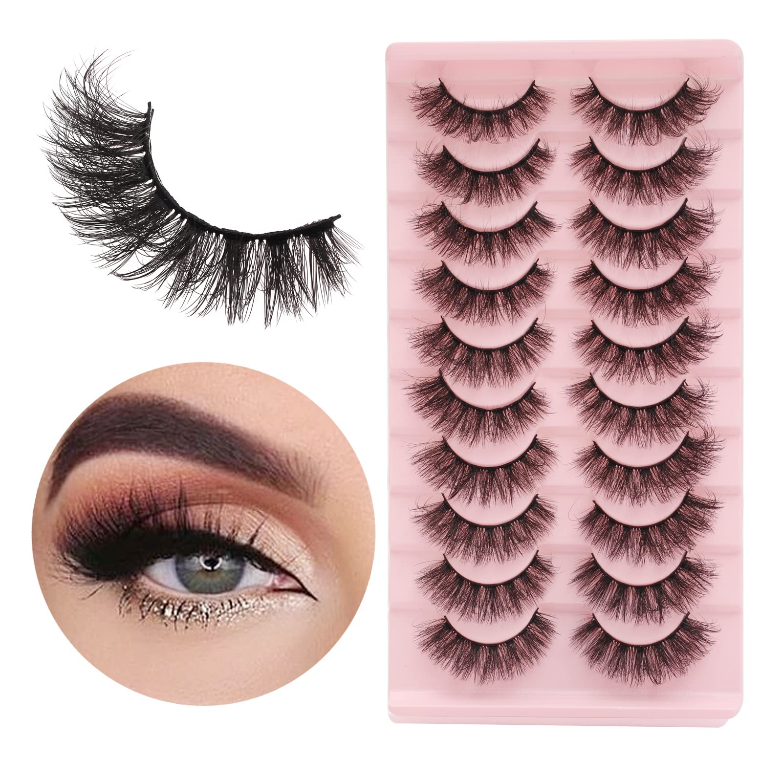 MilyBest Lashes False Eyelashes Faux Mink Cat Eye Lashes Fluffy PestaƱas Postizas Wispy D Curl Volume Lashes Look Like Extension Pack Fake Eyelashes 10 Pairs
