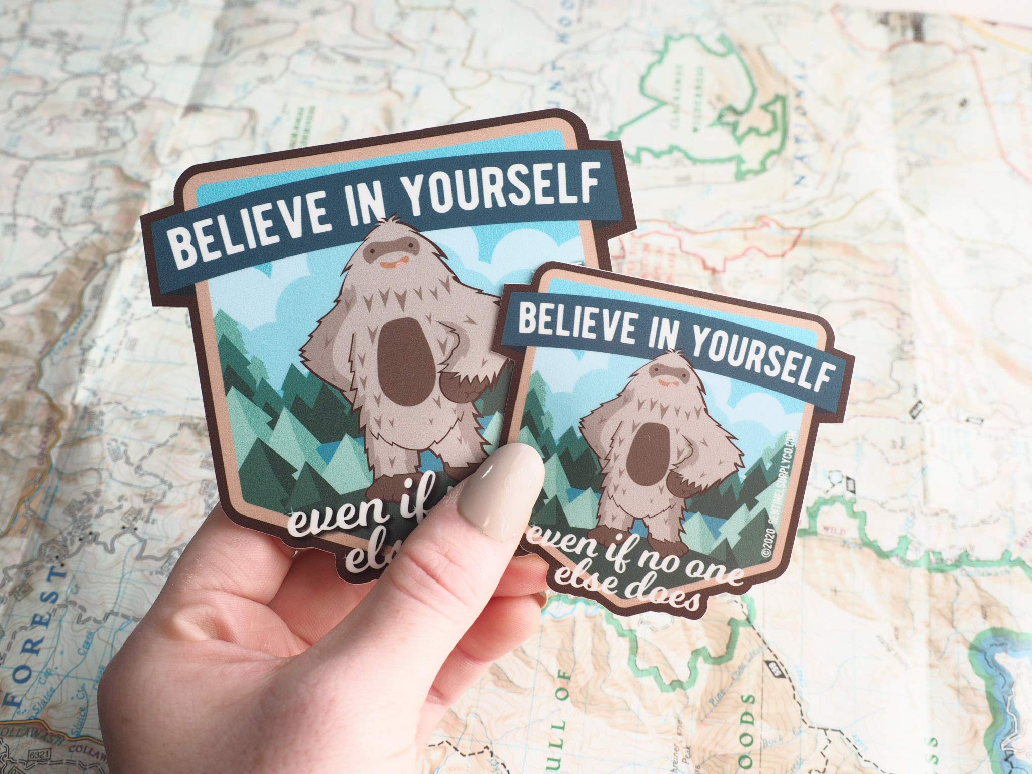 Sasquatch Believe in Yourself Sticker - Funny Bigfoot Decal for Hydroflask & Laptop - Waterproof Vinyl Bumper Sticker