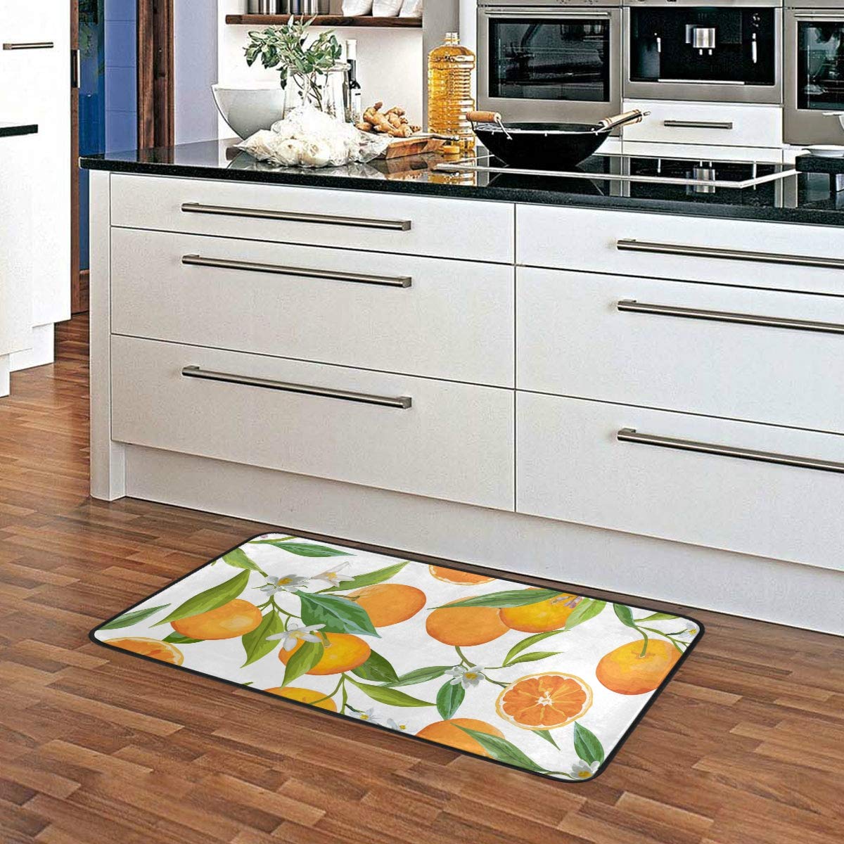 Orange Fruits Flowers Kitchen Mat Rugs Cushioned Chef Soft Non-Slip Floor Mats Washable Doormat Bathroom Runner Area Rug Carpet