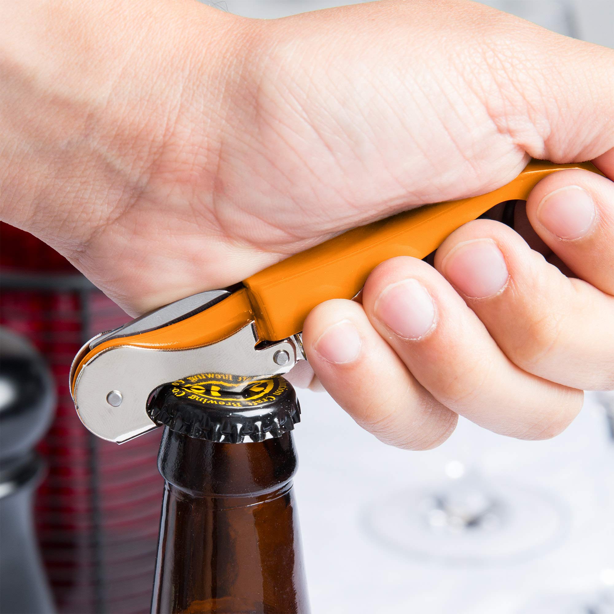 Pulltap's Double-Hinged Waiters Corkscrew, Wine Opener and Foil Cutter, Beer Bottle Opener, Orange
