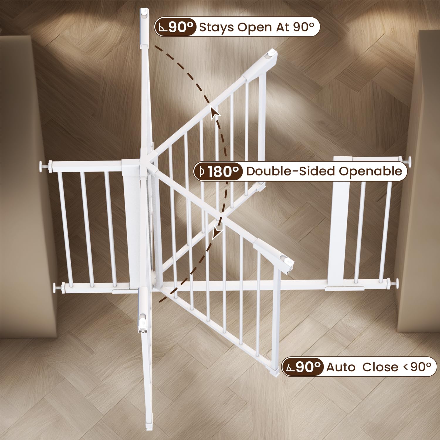 Mumeasy Baby Gate for Stairs, 29.6"-46" Pressure Mounted Pet Gate with Walk Through Door, Auto Close Dog Gate for House, Stairs, Doorways