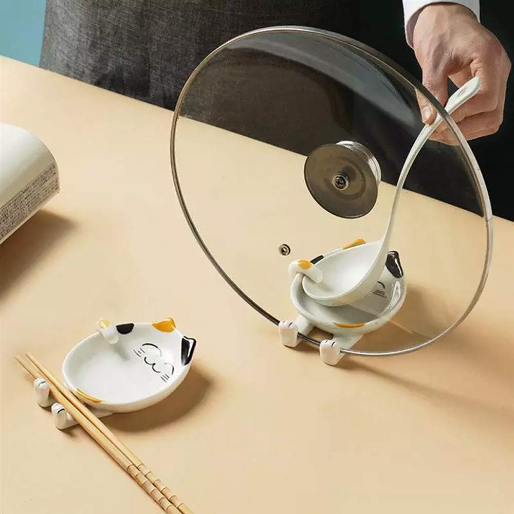OURASHERO Multifunctional Ceramic Spoon Rest for Kitchen, Cute Cat Shape Cooking Utensil Holder Pot Lid Rack Coffee Spoon Rest Ladle Rest Spatula Utensil Rest for Kitchen Counter & Stove Top