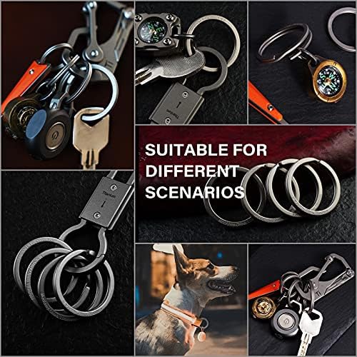 MecArmy CH7 Titanium Keyring Kit, 6 Small and 1 Large Keyring for Use with Carabiner/Knives/Lights/Keys and Other EDC Gears, Side-Pushing Designed Protect Your Nails