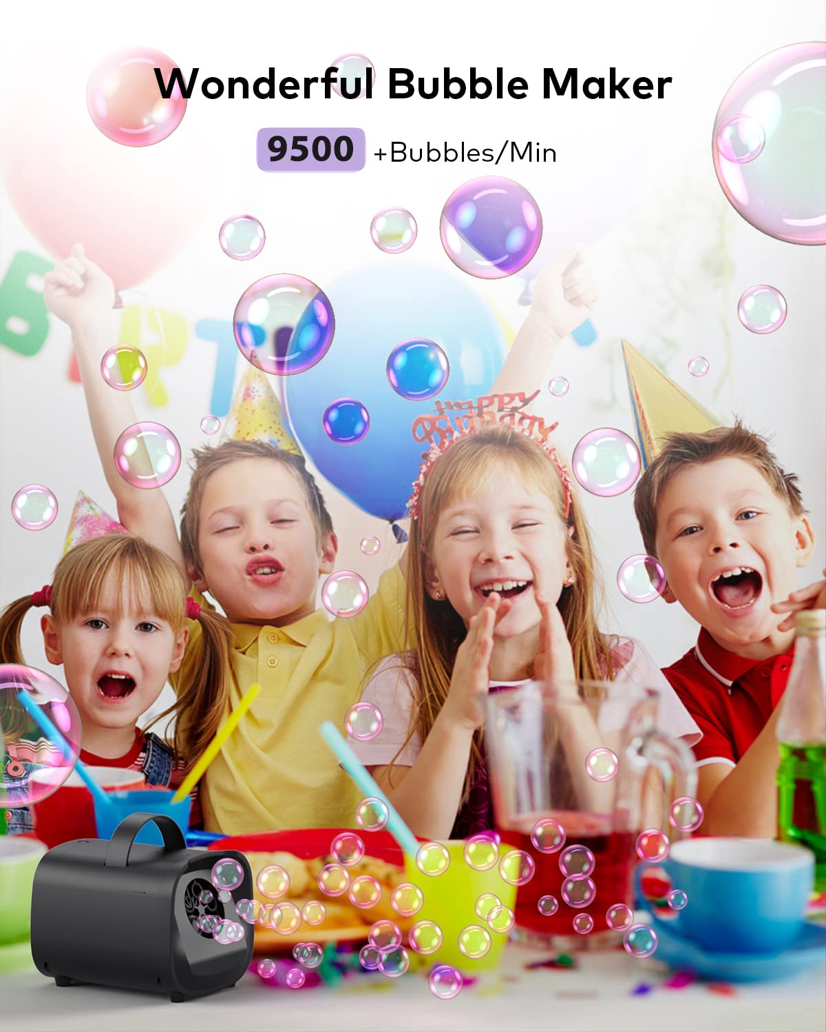 Professional Bubble Machine, 9500+ Bubbles/Min Bubble Machine for Kids Toddlers, 720ml/24.4oz Bubble Machine for Parties, Bubble Blower for Parties, Birthday, Wedding,Christmas