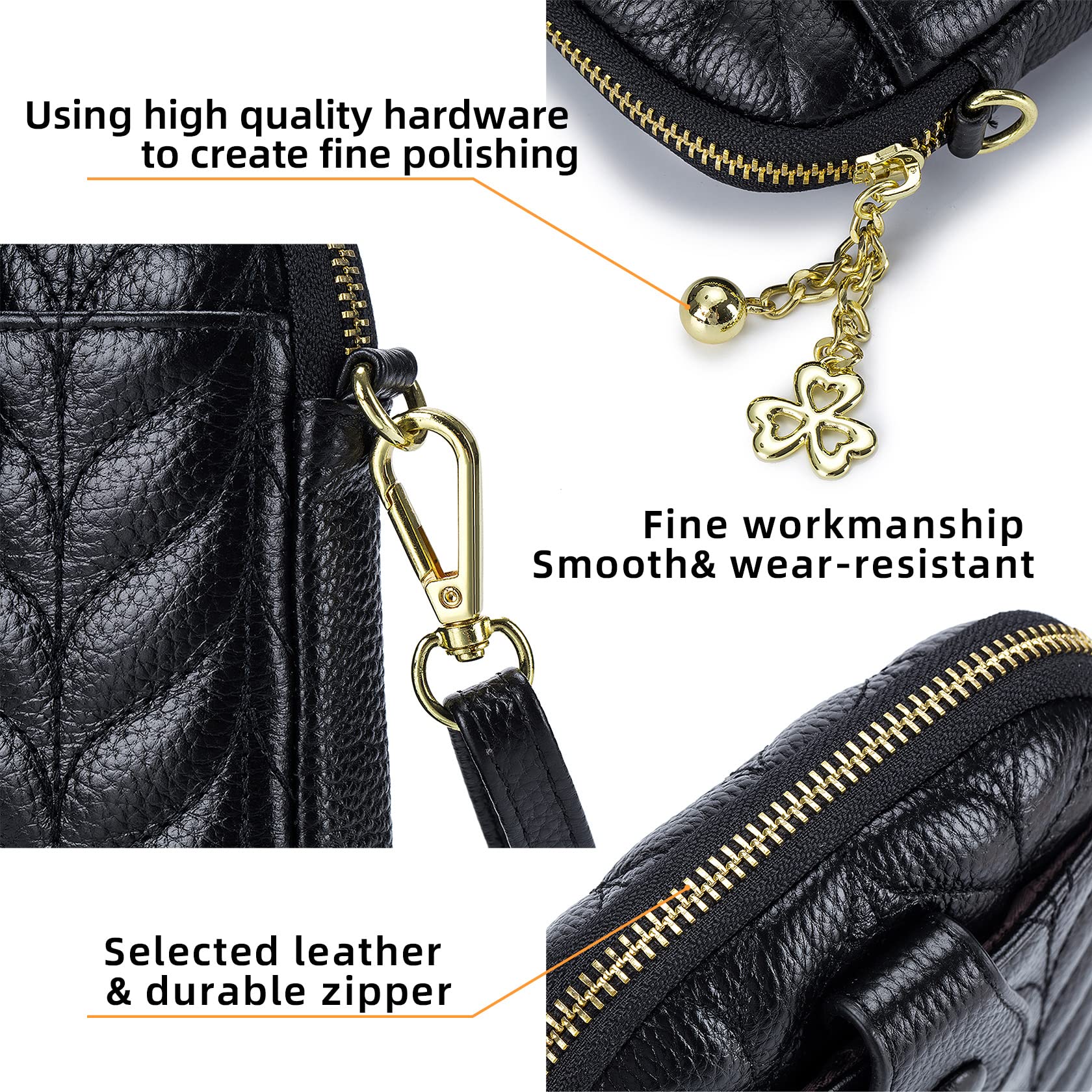 RRvane Quilted Leather Small Crossbody Bag for Women Ladies Minimalist Cell Phone Purse with Adjustable Strap Lightweight Shoulder Bag (Navy)