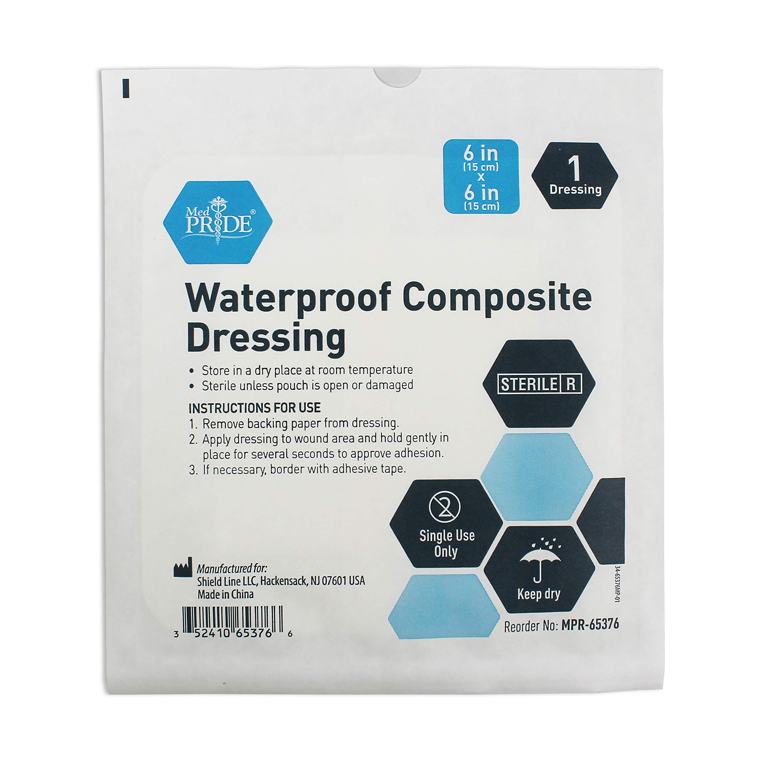 MED PRIDE Waterproof Composite 6โโ x 6โโ Wound Dressing Pads- 10-Pack, Sterile, Individually Wrapped- for Men/Women- for Pressure Ulcers, Post Op Trauma-Injury-Medium Absorbency