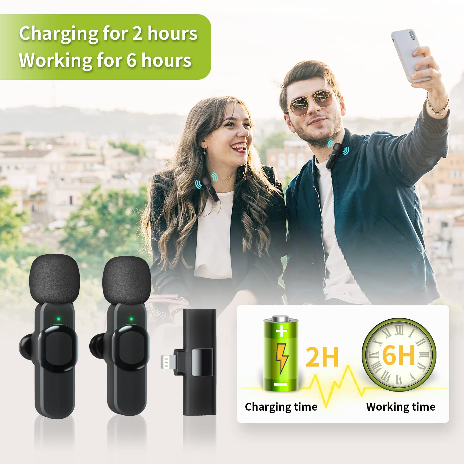 Professional Wireless Lavalier Lapel Microphone Plug & Play for iPhone iPad - 3 Levels Noise Reduction - Auto Sync Clip-on Mic for YouTube TikTok Interview Live Stream Video Recording (Black)